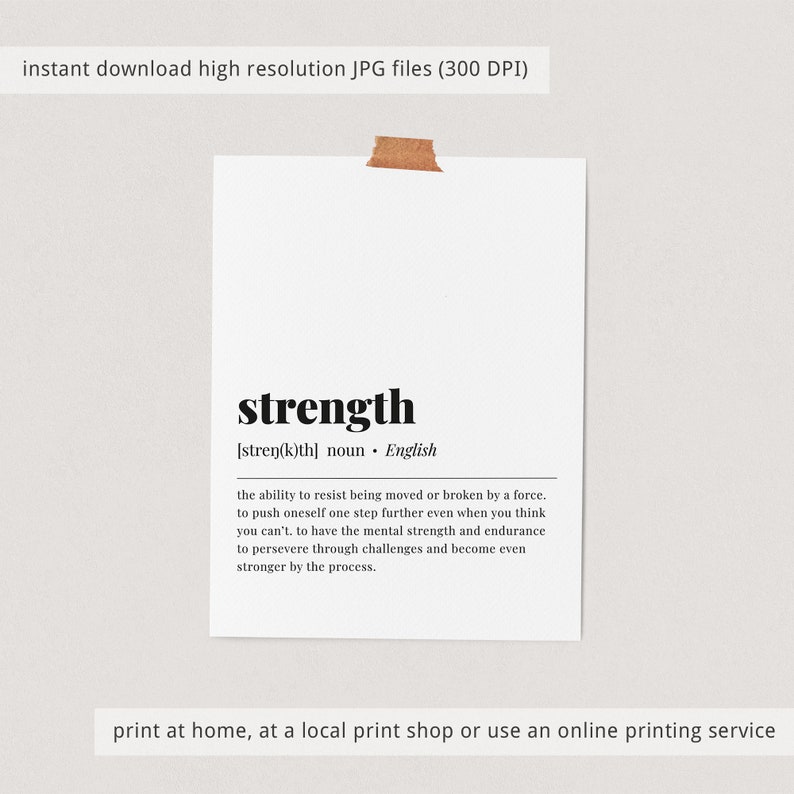 Strength Definition Print Motivational Wall Art Strength Gift - Etsy