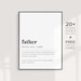 Father Definition Print Gift for Dad Fathers Day Gift Father Meaning ...
