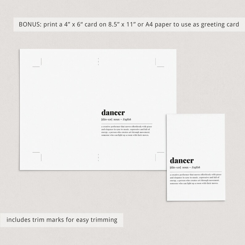 Dancer Definition Print Gift for Dancer Printable Dancer Wall Art Dance ...