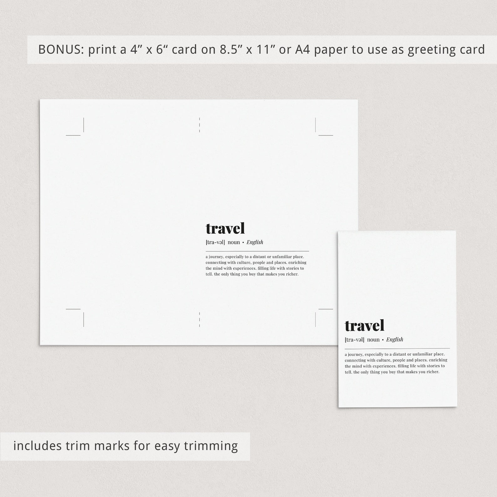 Travel Definition Printable Wall Art Travel Poster Minimalist Home ...