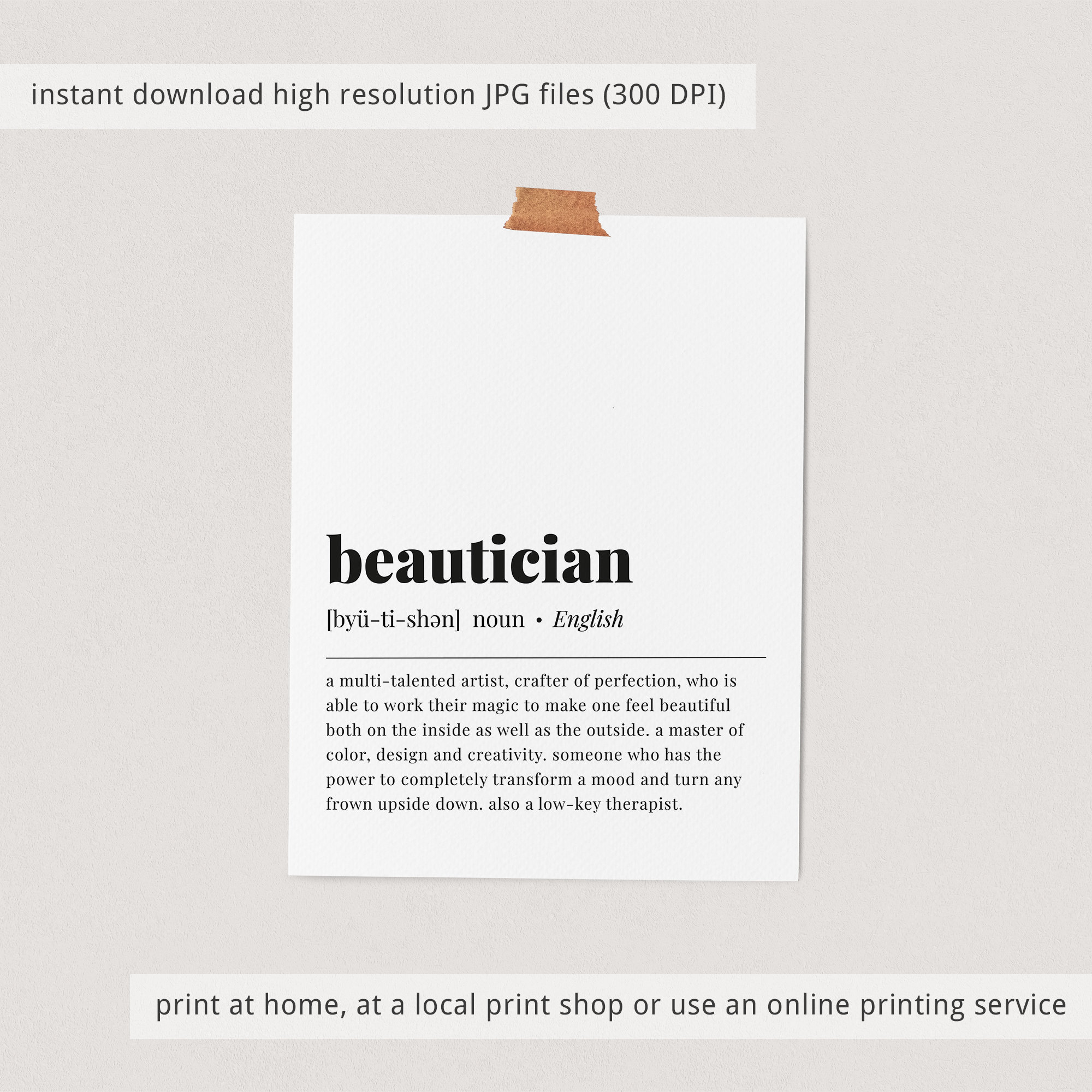 Beautician Definition Print Beautician Gift for Beautician Beauty ...