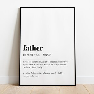 Father Definition Print Gift for Dad Fathers Day Gift Father Meaning ...