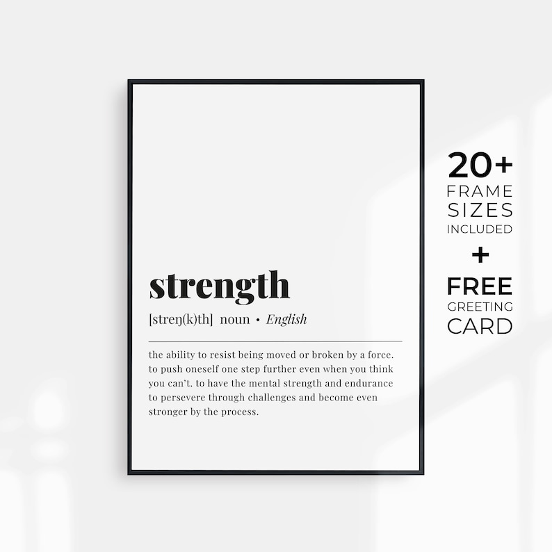 Strength Definition Print Motivational Wall Art Strength Gift - Etsy