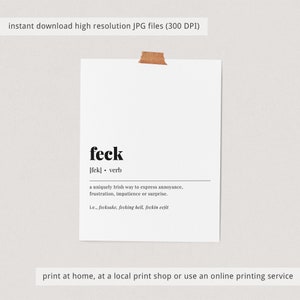 Feck Printable Feck Definition Print Funny Irish Slang Instant Download ...
