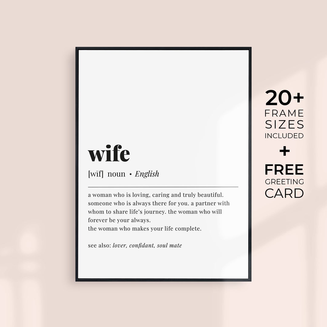 Wife Definition Print Romantic Wedding Gift for Wife Dictionary Art ...