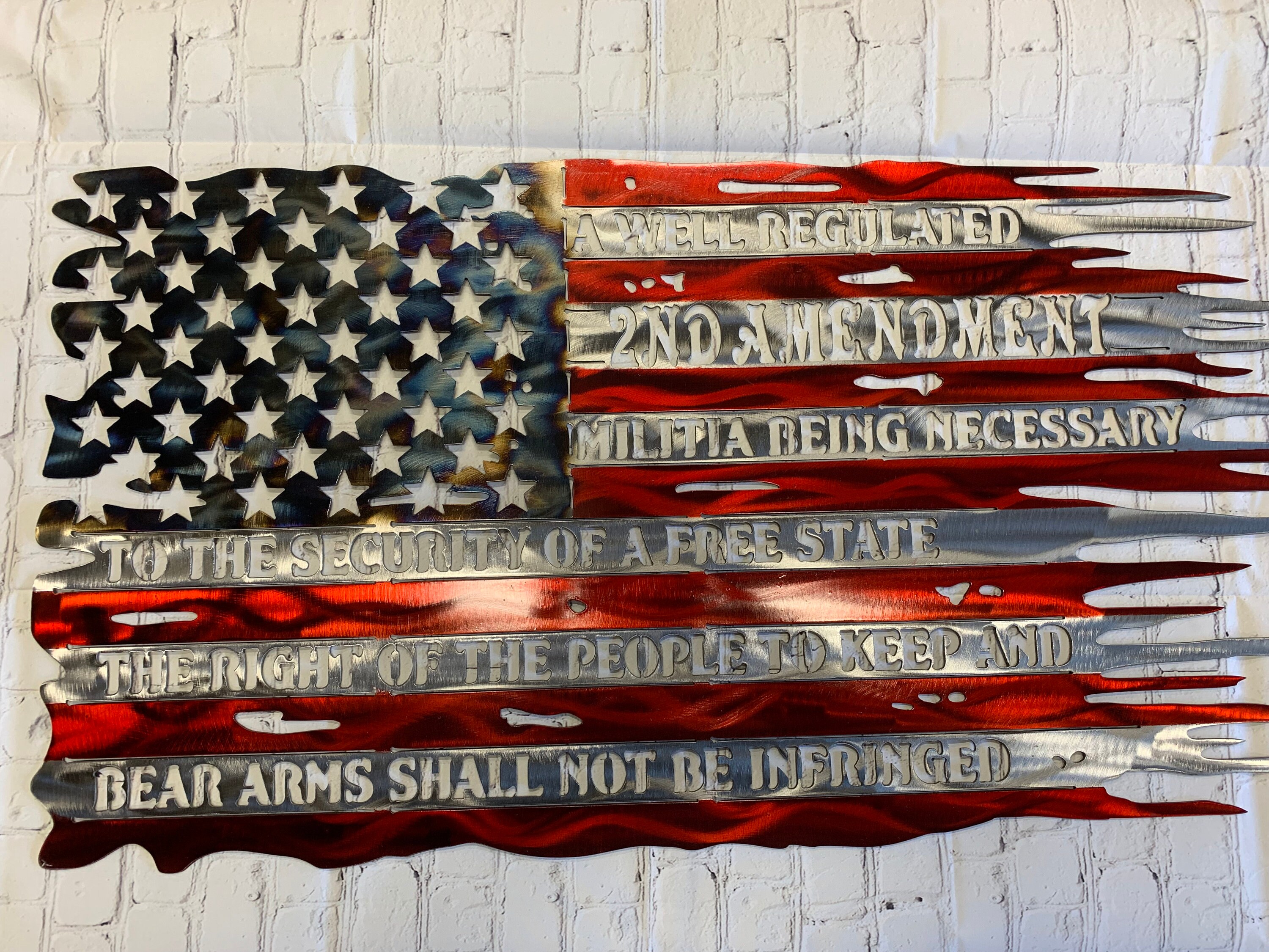 2nd Amendment Stars and Stripes Tattered Flag CNC Plasma Cut Metal Sign ...