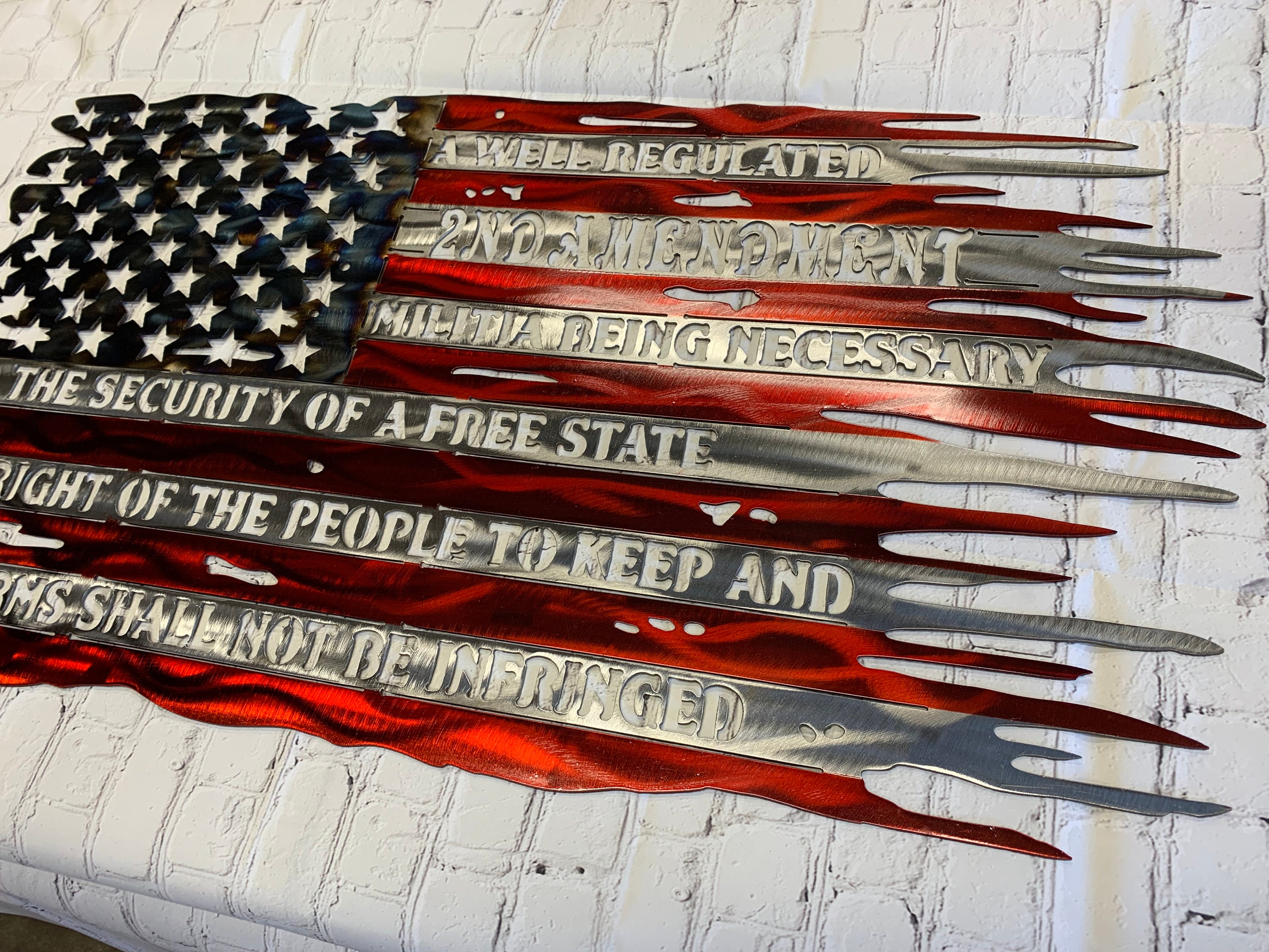 2nd Amendment Stars and Stripes Tattered Flag CNC Plasma Cut Metal Sign ...