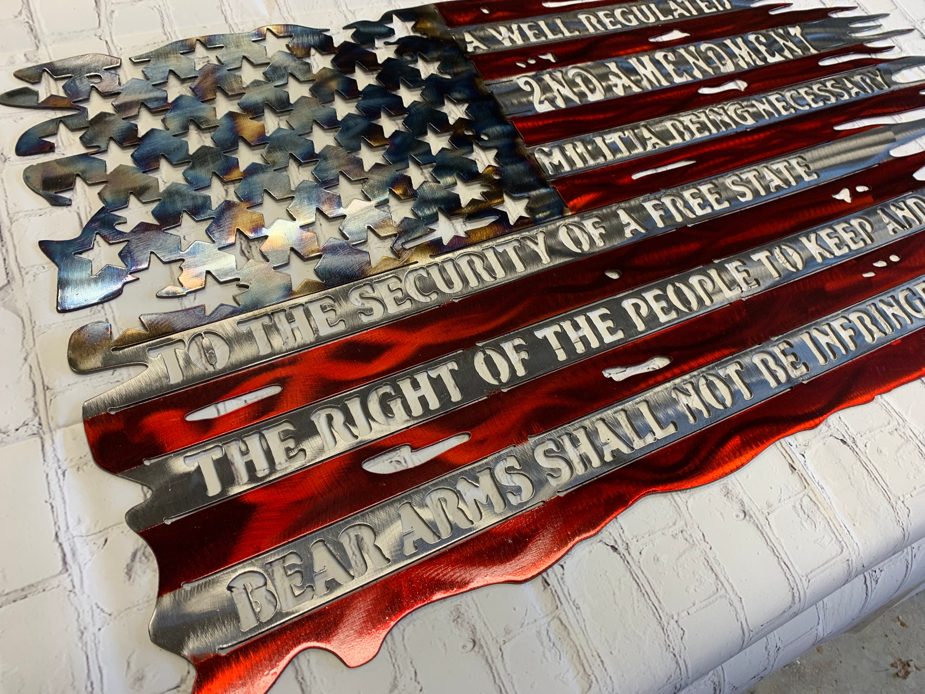 2nd Amendment Stars and Stripes Tattered Flag CNC Plasma Cut Metal Sign ...