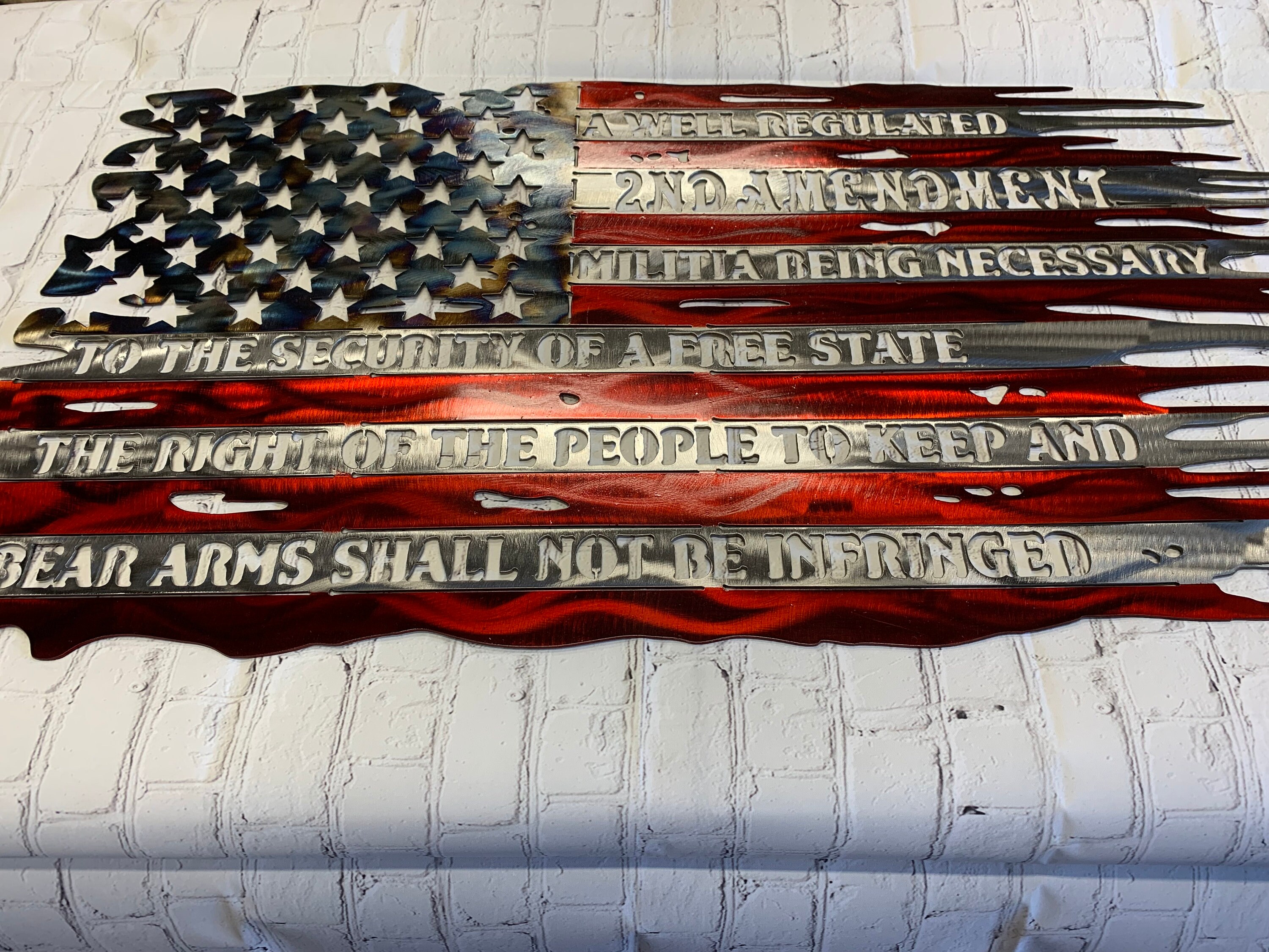 2nd Amendment Stars and Stripes Tattered Flag CNC Plasma Cut Metal Sign ...