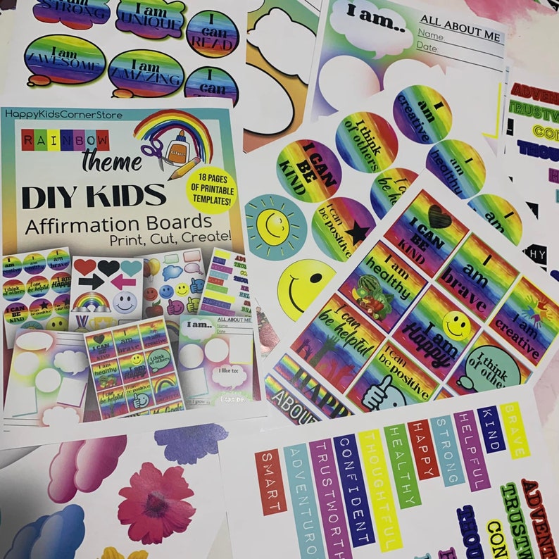 RAINBOW Themed DIY KIDS Printable Affirmation Board Templates -for Kids ...