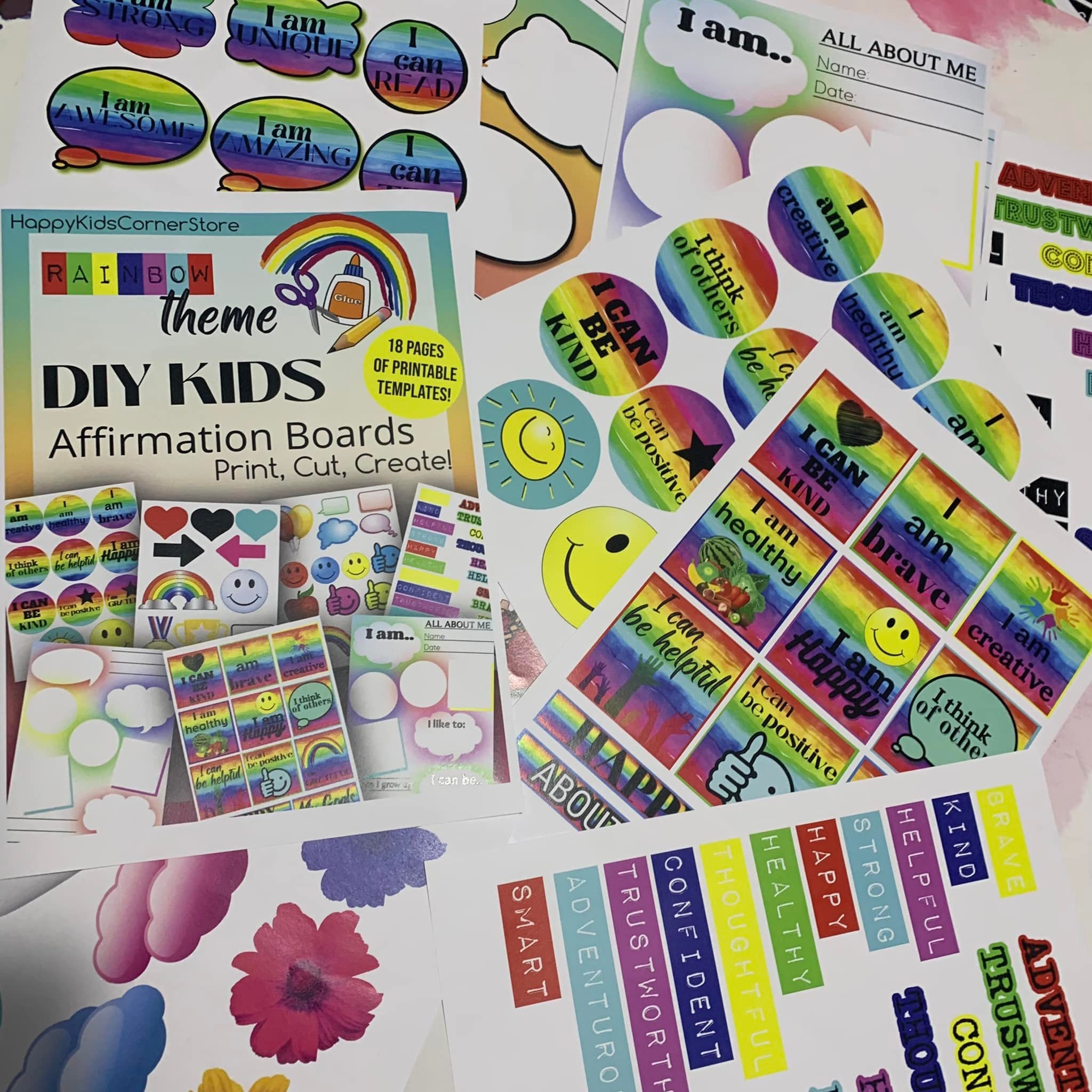 RAINBOW Themed DIY KIDS Printable Affirmation Board Templates -for Kids ...