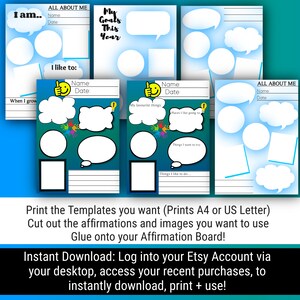 BLUE Themed DIY KIDS Printable Affirmation Board Templates - for Kids ...