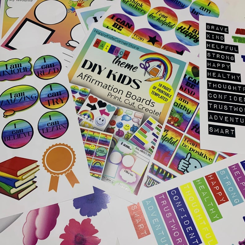 RAINBOW Themed DIY KIDS Printable Affirmation Board Templates -for Kids ...
