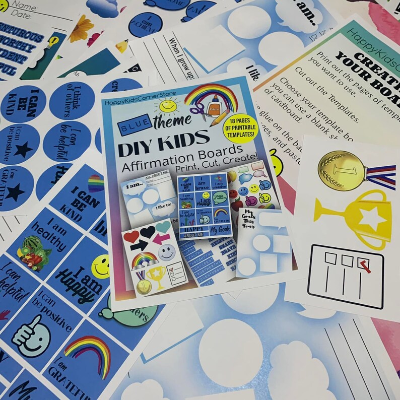BLUE Themed DIY KIDS Printable Affirmation Board Templates - for Kids ...