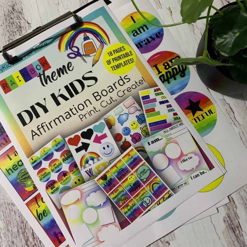 RAINBOW Themed DIY KIDS Printable Affirmation Board Templates -for Kids ...
