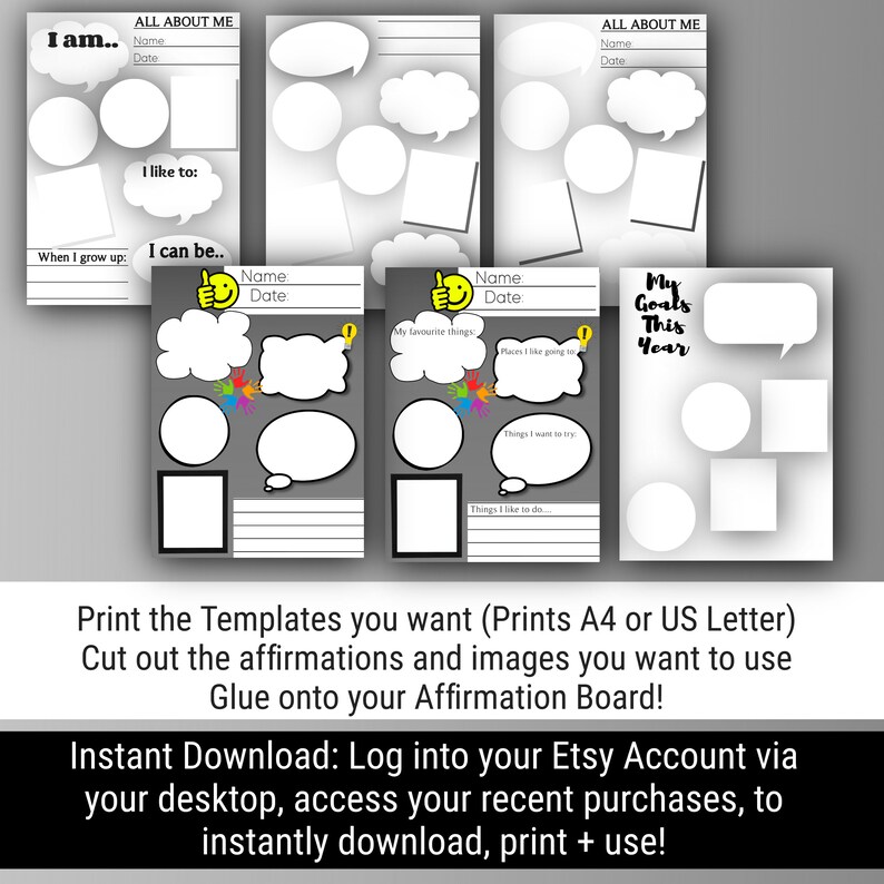 GREY Themed DIY KIDS Printable Affirmation Board Templates - for Kids ...