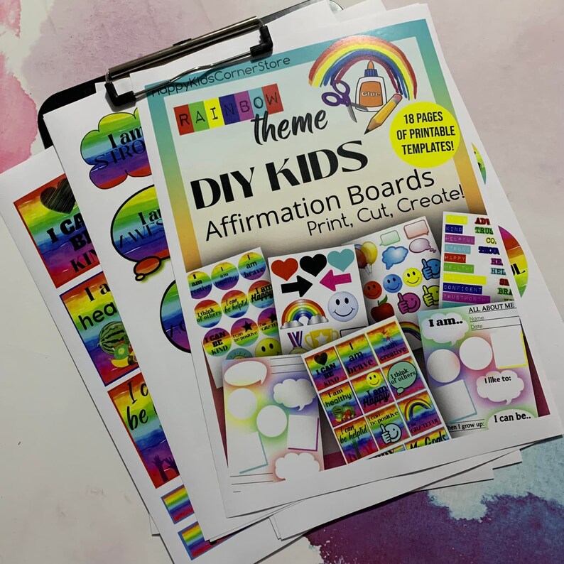 RAINBOW Themed DIY KIDS Printable Affirmation Board Templates -for Kids ...