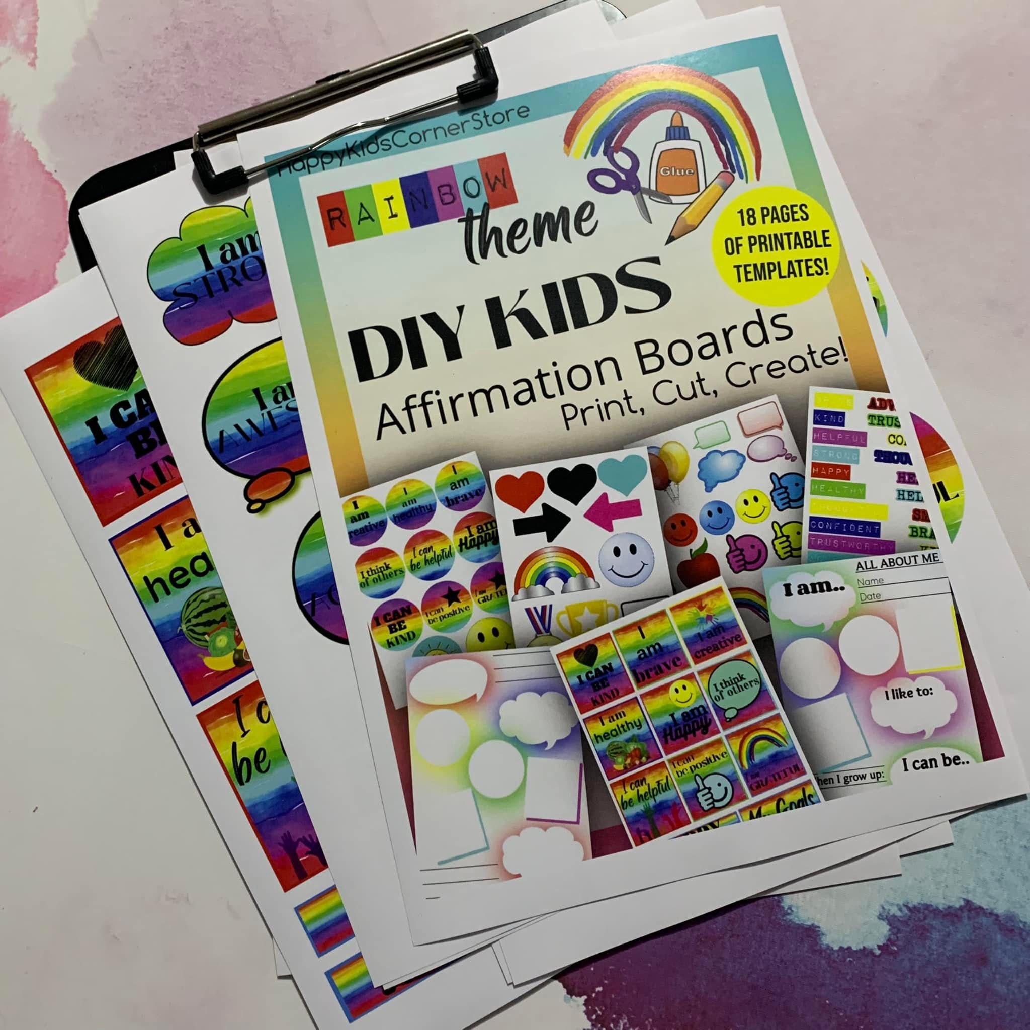 RAINBOW Themed DIY KIDS Printable Affirmation Board Templates -for Kids ...