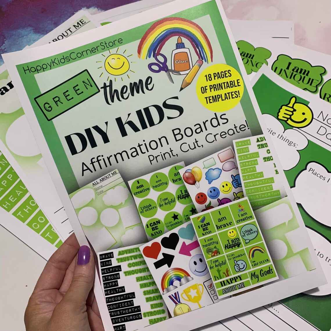 GREEN Themed DIY KIDS Printable Affirmation Board Templates - Etsy ...