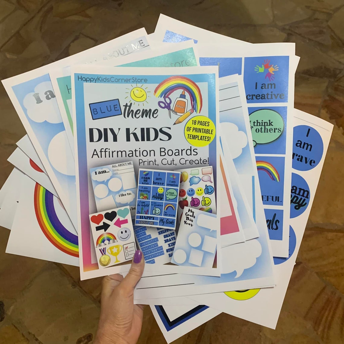 BLUE Themed DIY KIDS Printable Affirmation Board Templates for Kids to ...