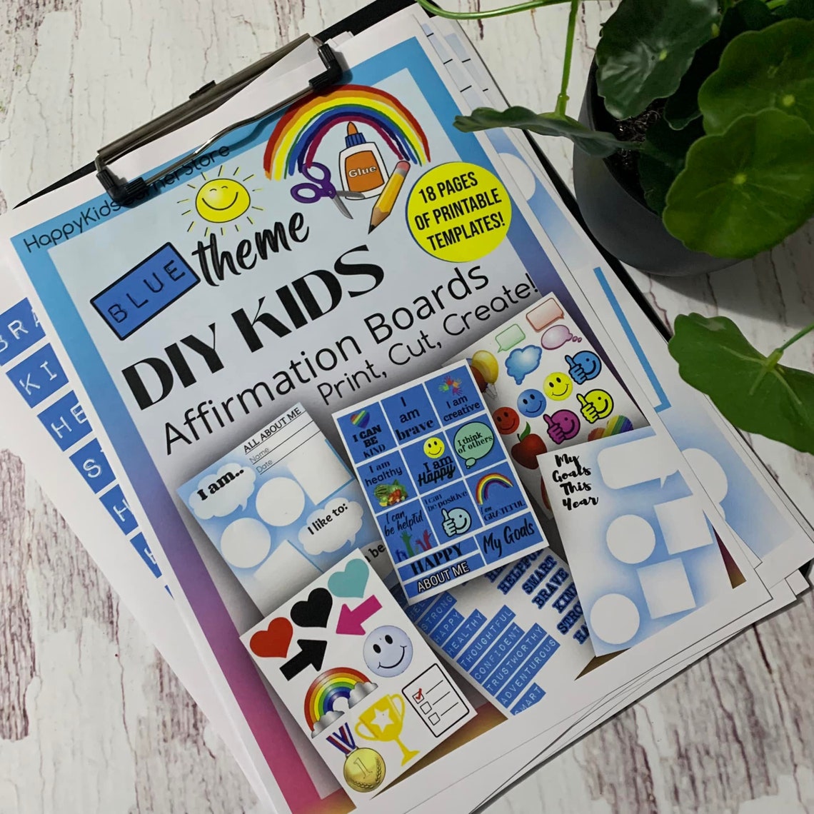 BLUE Themed DIY KIDS Printable Affirmation Board Templates for Kids to ...