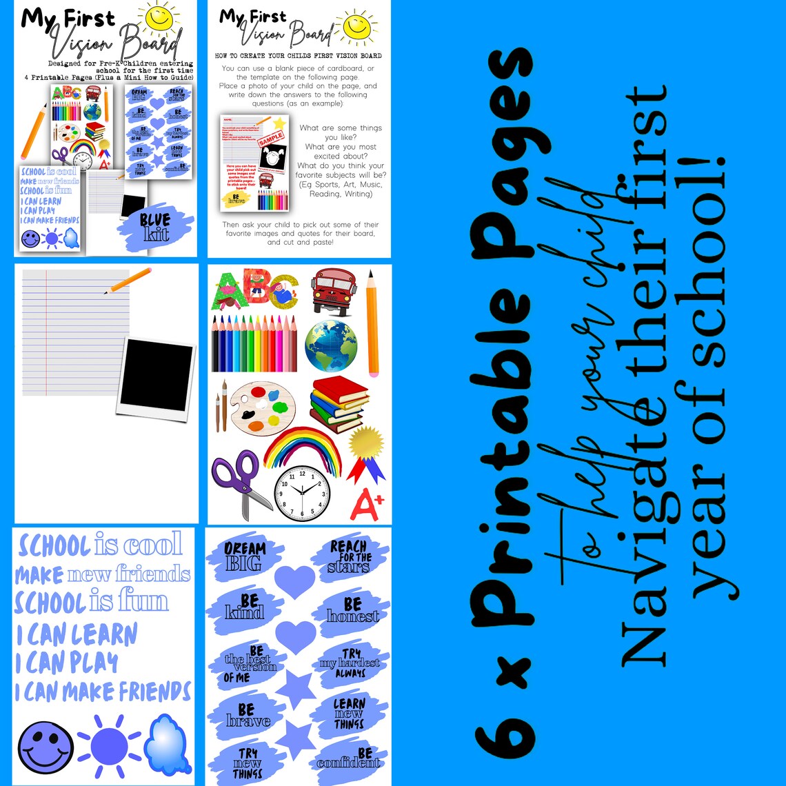 BLUE Themed My Childs First VISION BOARD / Vision Board Kit Designed ...