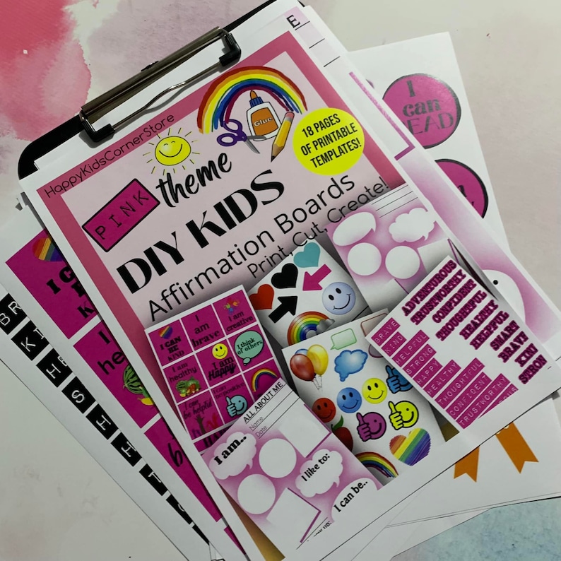 PINK Themed DIY KIDS Printable Affirmation Board Templates for Kids to ...