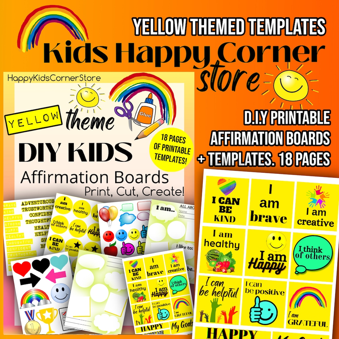 YELLOW Themed DIY KIDS Printable Affirmation Board Templates - for Kids ...