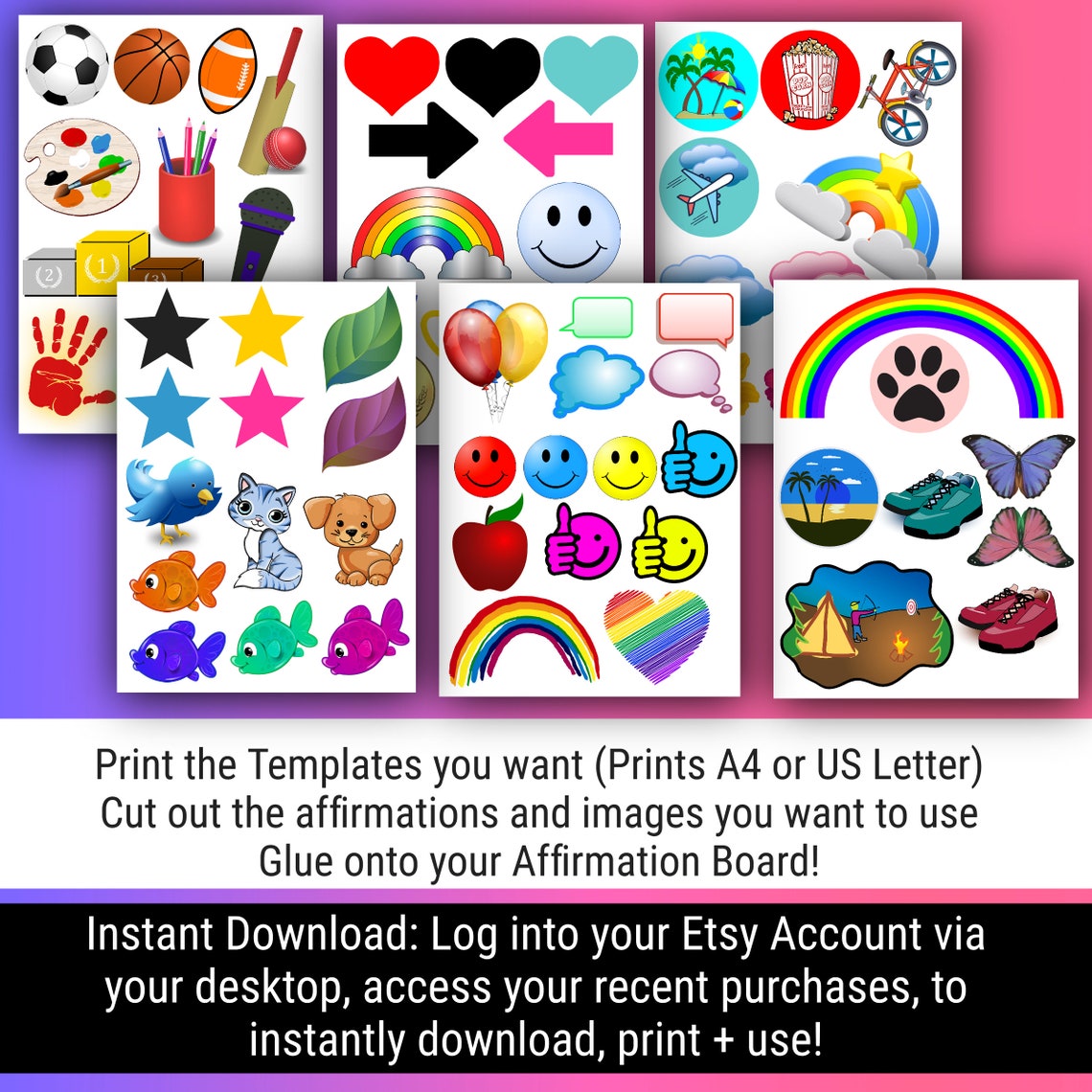 PINK Themed DIY KIDS Printable Affirmation Board Templates | Etsy