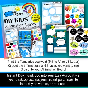 BLUE Themed DIY KIDS Printable Affirmation Board Templates - for Kids ...