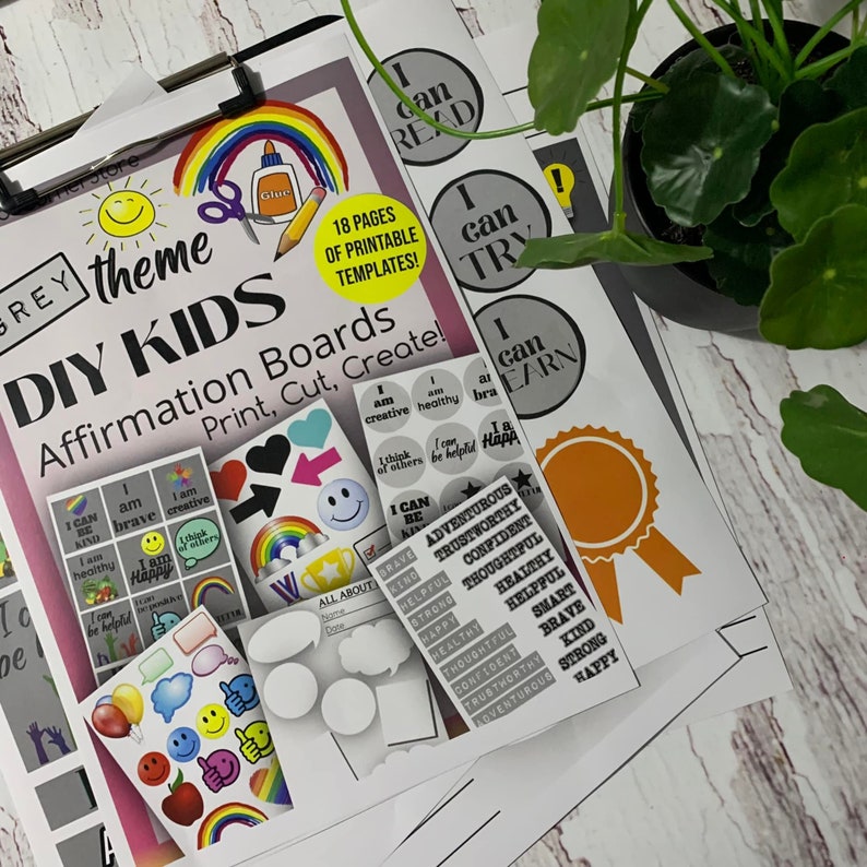 GREY Themed DIY KIDS Printable Affirmation Board Templates - for Kids ...