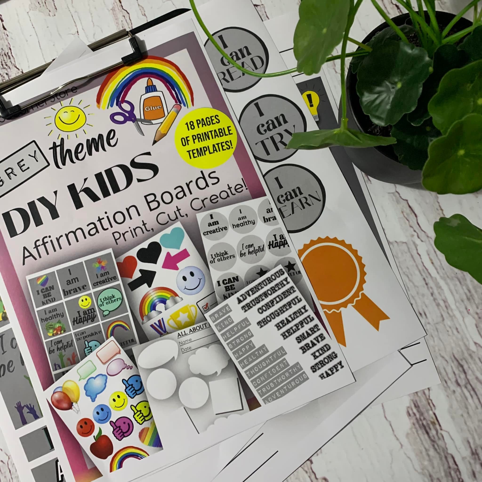 GREY Themed DIY KIDS Printable Affirmation Board Templates - for Kids ...