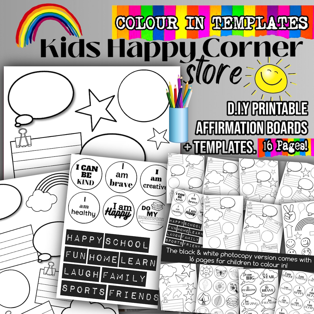 DIY KIDS Coloring Affirmation Boards and Templates (kids Can Color in ...