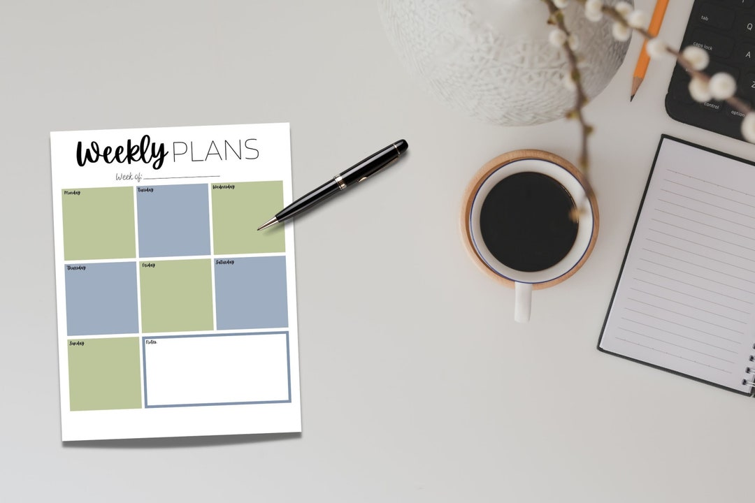 Simple Weekly Planner Blue & Green - Etsy
