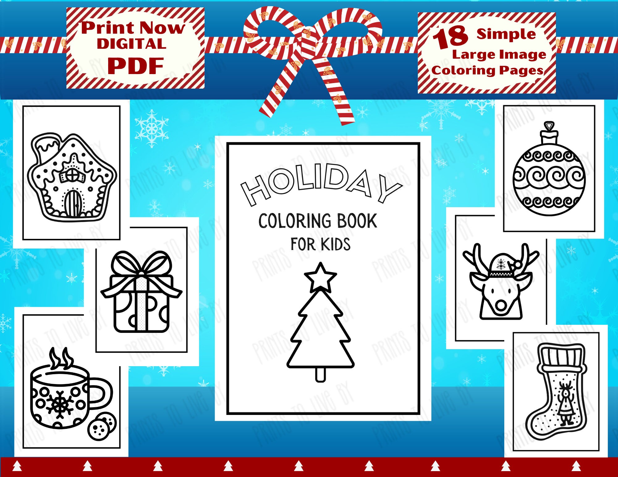 CHRISTMAS Coloring Pages for Kids, 18 Holiday Digital Download, Winter ...