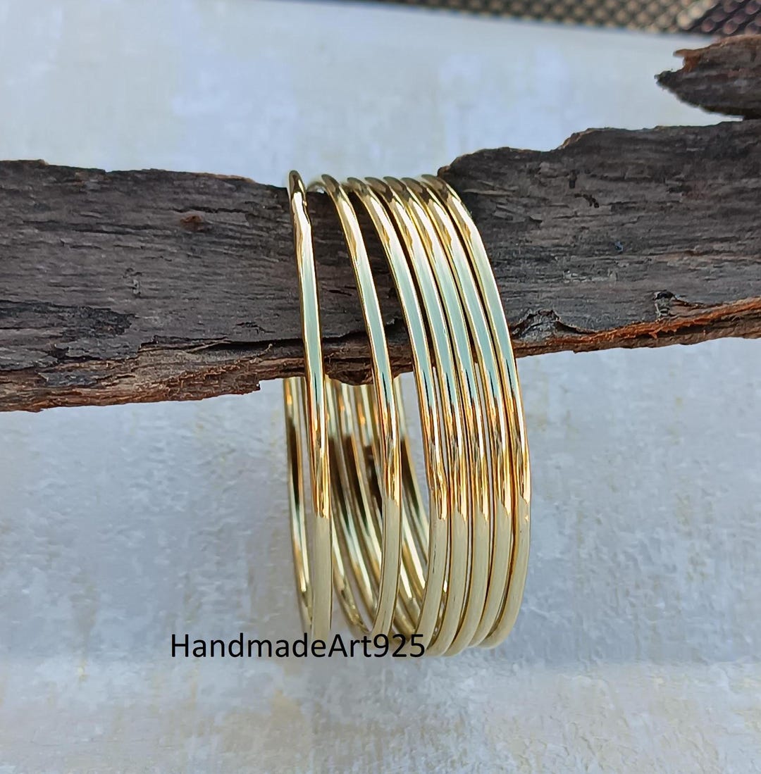 Handmade Brass Stacking Bangles: Round Wire Jewelry Gift - Etsy