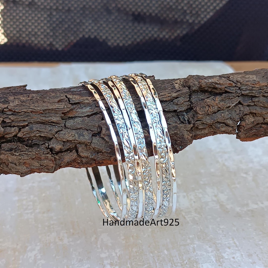 925 Sterling Silver Bangles , Set of 7 Bangles , Women Bangles , Silver ...