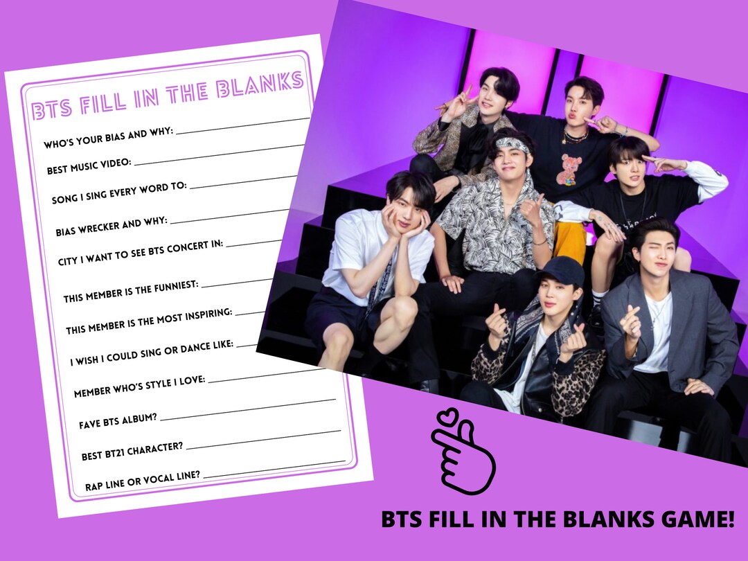 BTS K-POP Fill in the Blanks Party Game Birthday Printable - Etsy