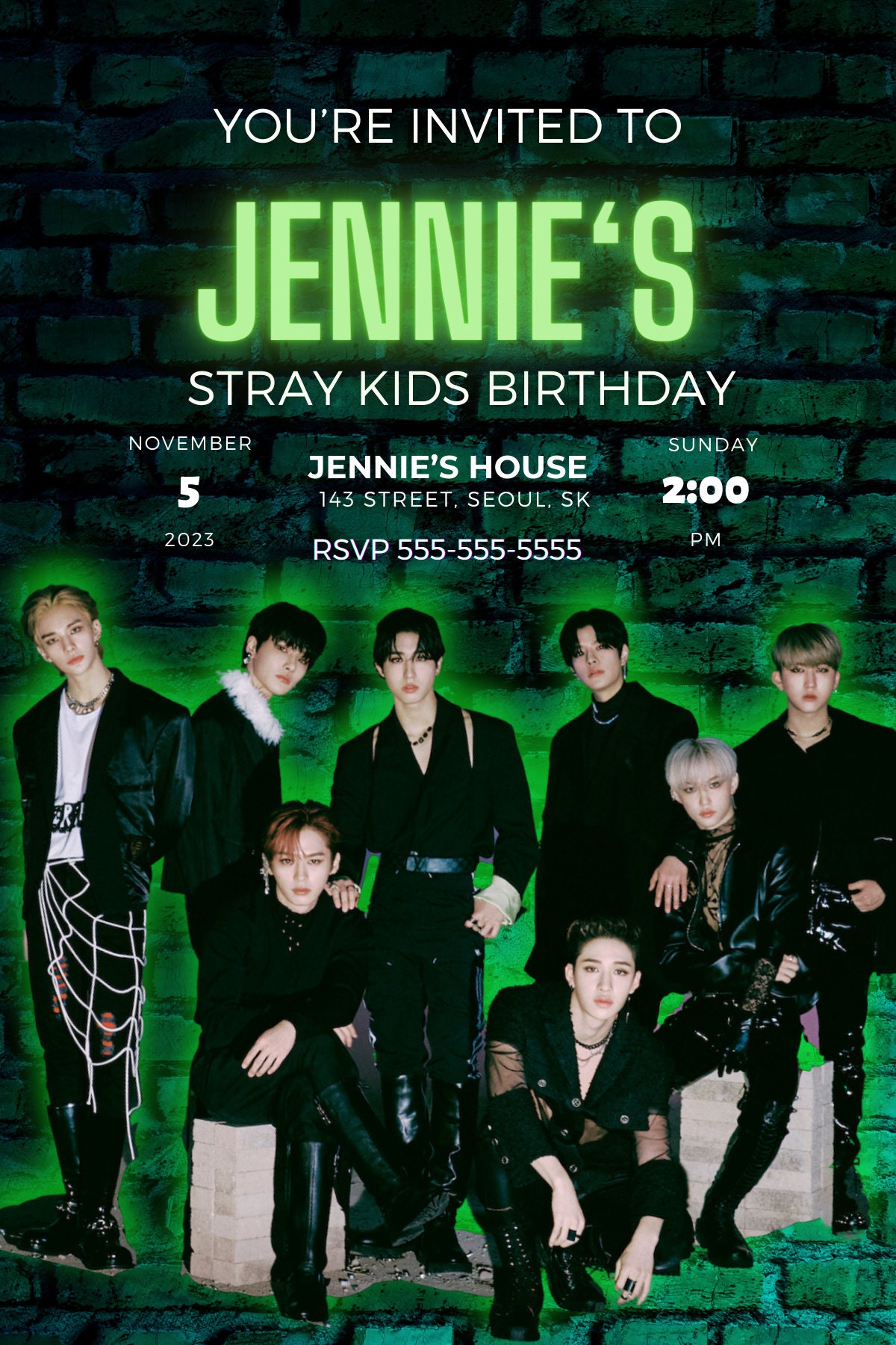 Stray Kids Birthday Invitation Maniac Green Theme - Custom K Pop ...
