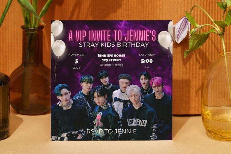 Stray Kids K Pop Custom Birthday Invitation - Digital Download - Etsy