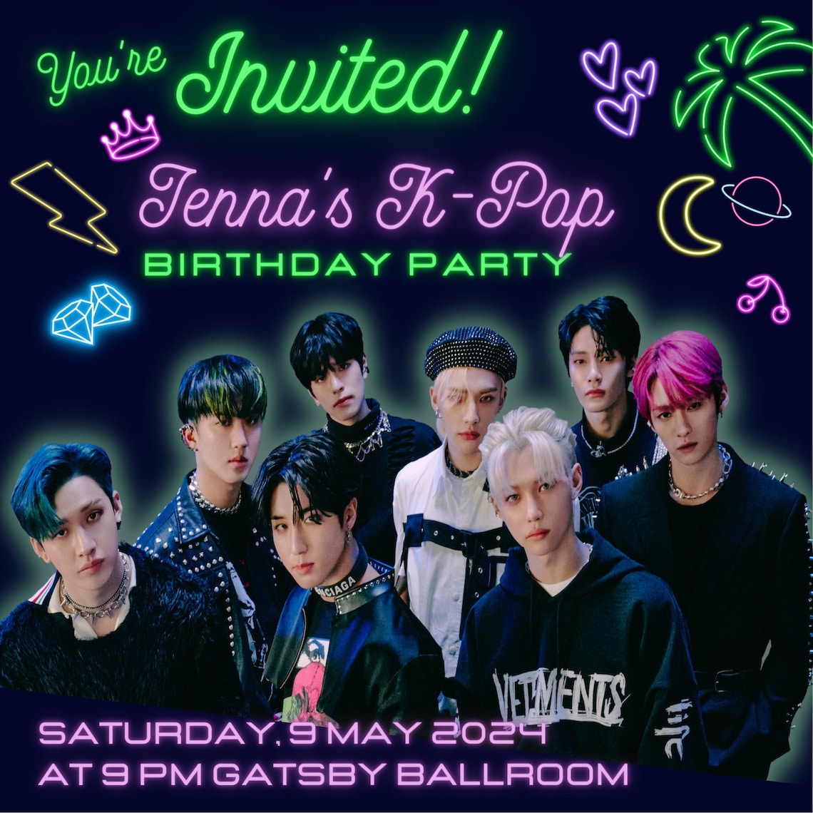 Stray Kids K Pop Birthday Custom Invitation - Etsy