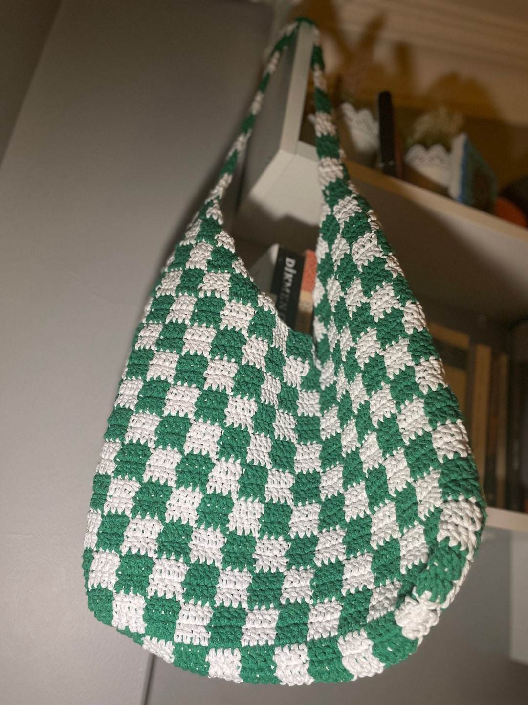 Checkerboard Bag, Green Checkered Bag, Crochet Bag, Handmade Bag ...