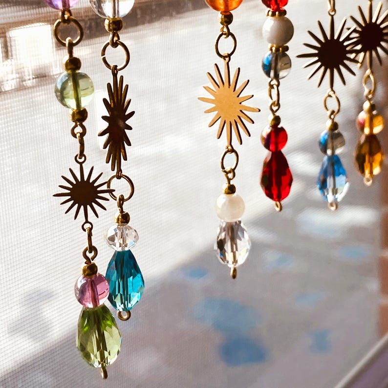 Petite Boho Beaded Suncatchers, Rainbow Crystal Window Hanging, Garden ...