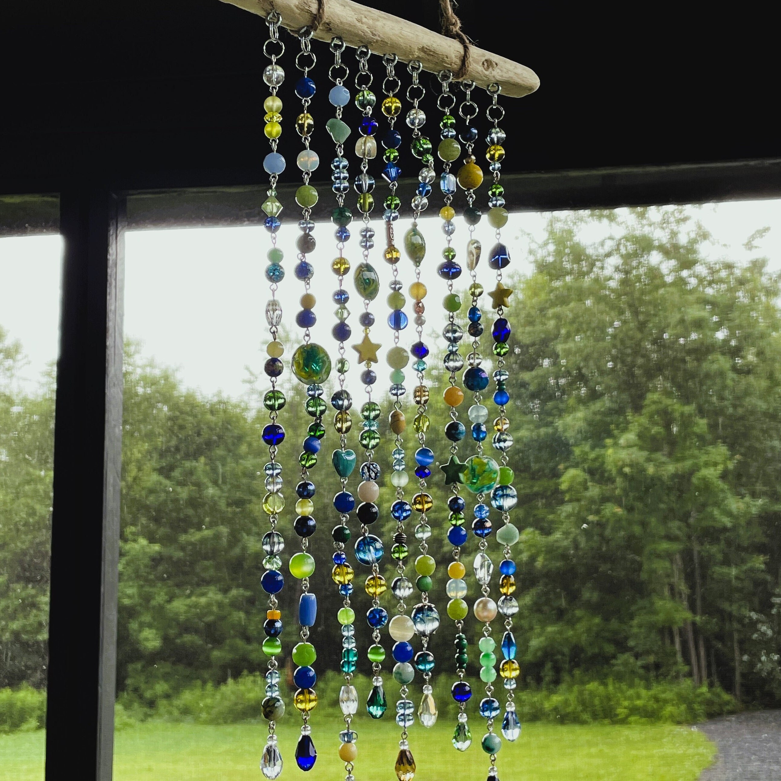 Crystal, Glass Bead, Driftwood Suncatcher, Boho Beaded Window Decor ...
