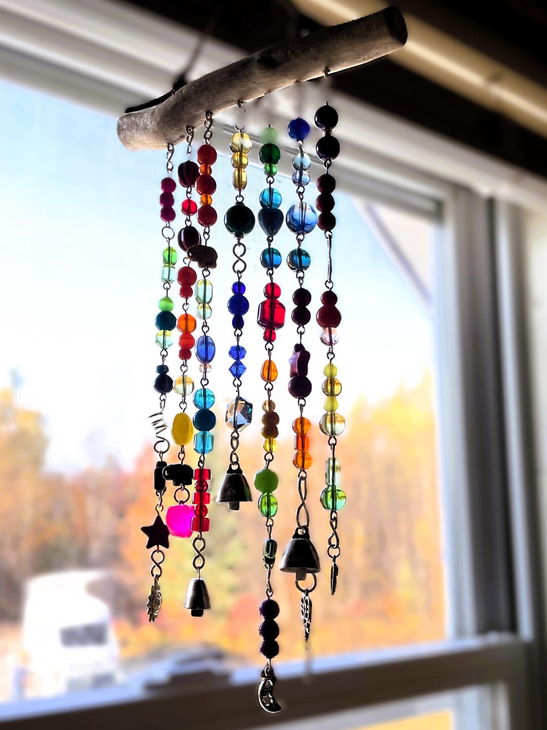 Small Boho Driftwood Hanger for Windows, Decorative Wind Chime With ...
