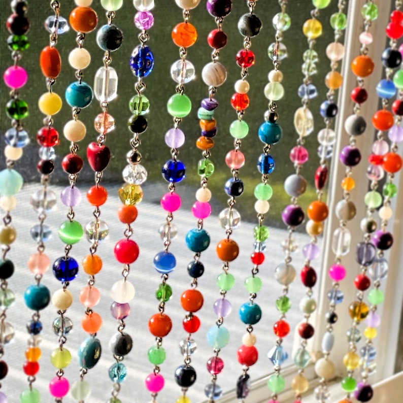 16 Multicolor Glass and Crystal Bead Strands for Window or Doorway Boho ...