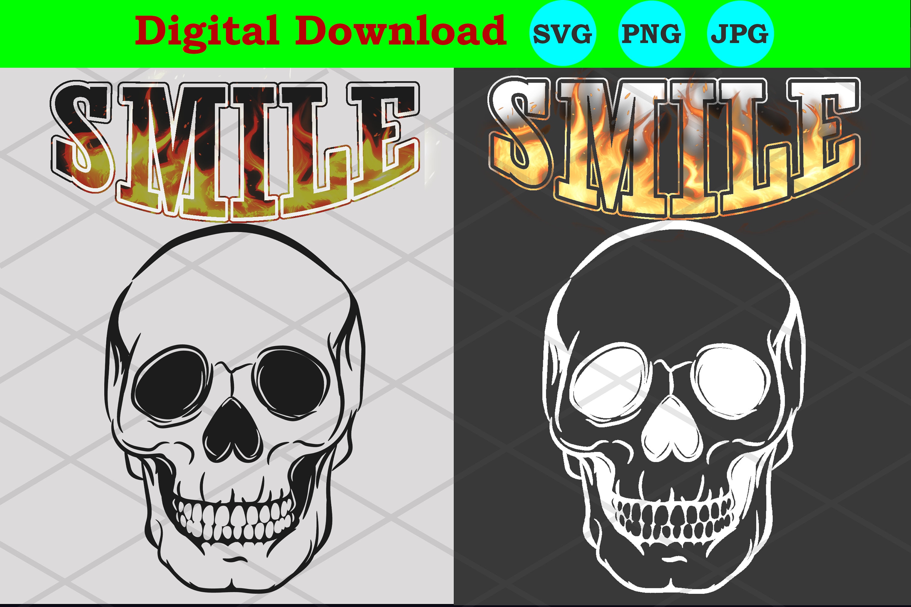 Smile With Skull Digital Download for T-shrits | Cut File | Svg, Jpeg ...