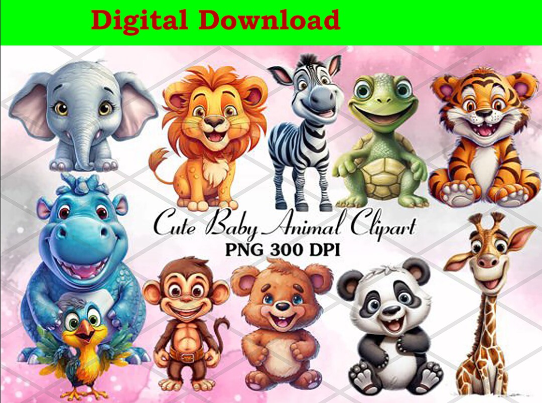 Cute Detailed Baby Animals Bundle | Elephant, Lion, Panda, Turtle ...