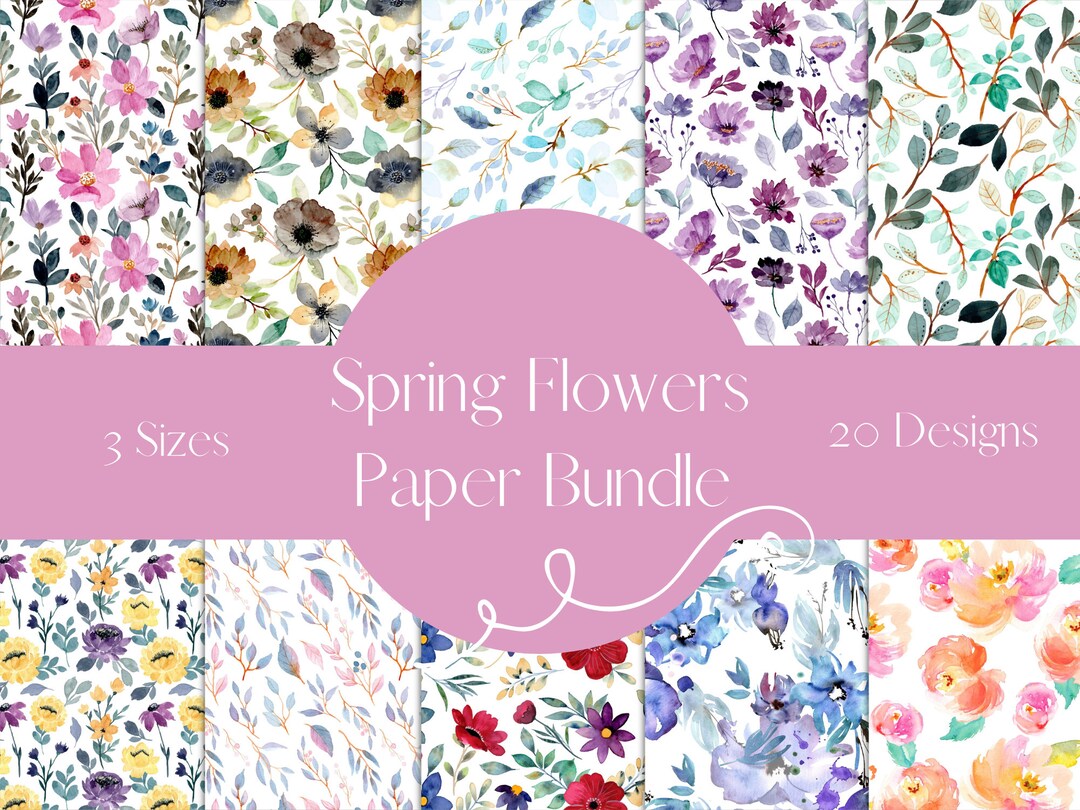 Spring Flowers Bundle Digital Paper 20 Designs 3 Sizes Watercolor ...