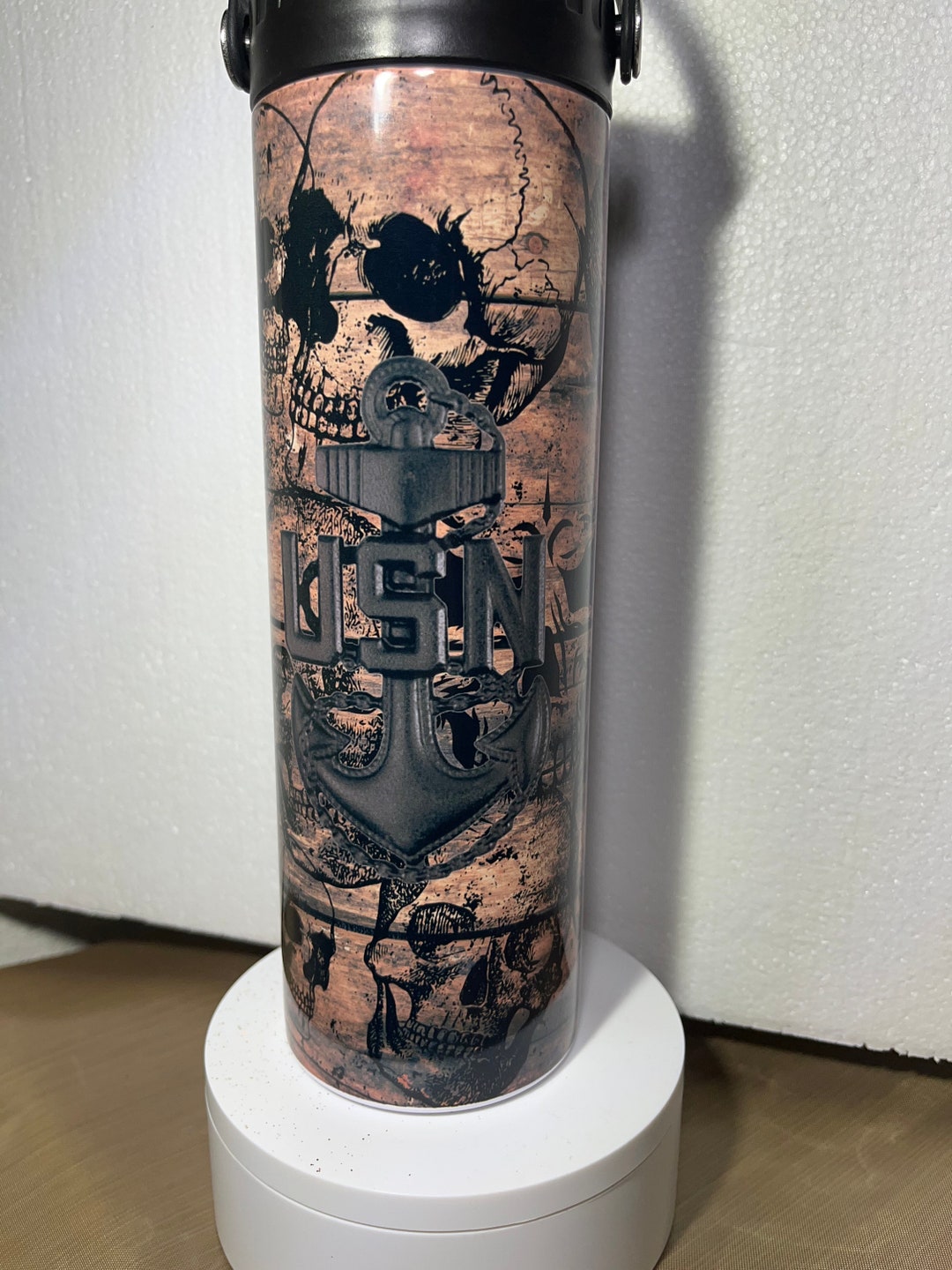 Navy Chief Wood Grain Skull 20 Oz - Etsy